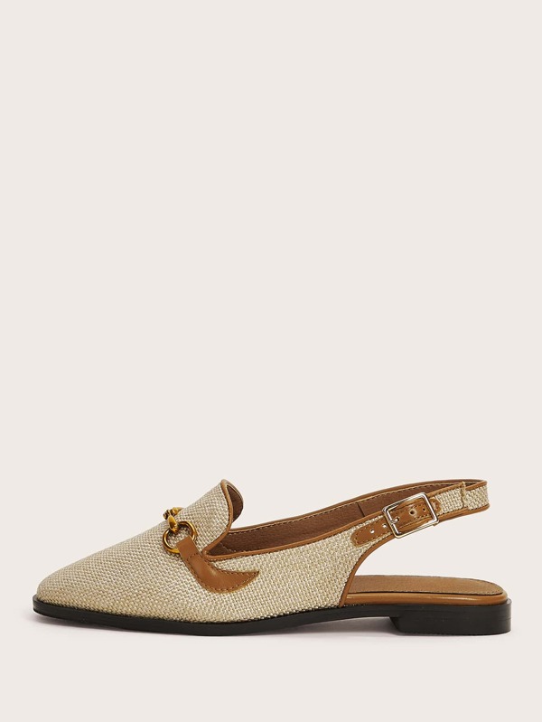 Women Colorblock Metal Decor Linen Flats Flats, Square Toe Slingback ...