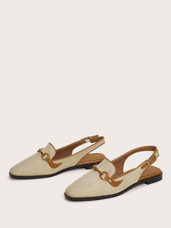 Women Colorblock Metal Decor Linen Flats Flats, Square Toe Slingback ...