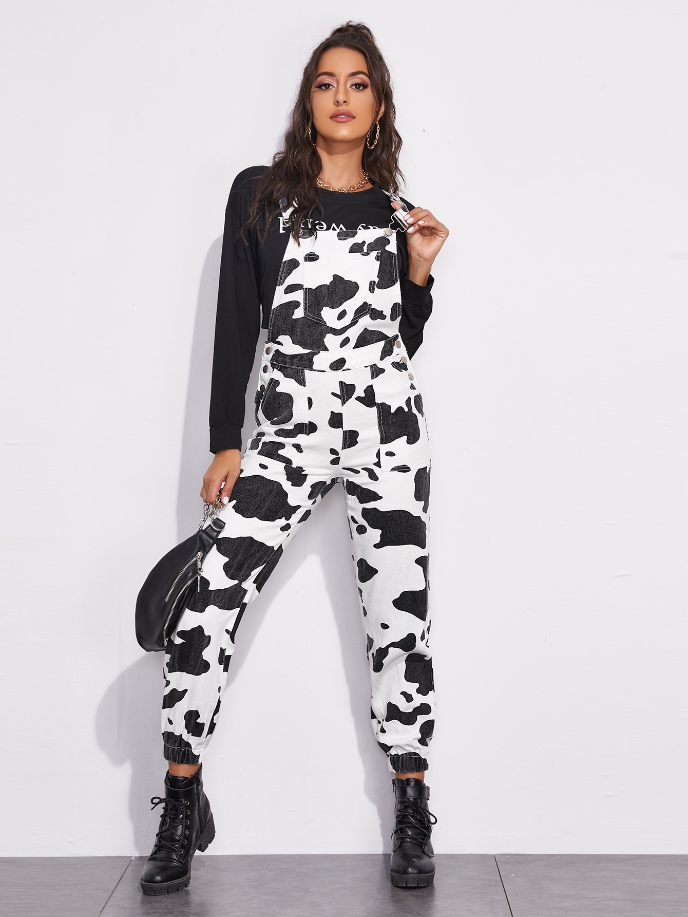 Overol mezclilla con estampado de vaca | Moda de Mujer | SHEIN México