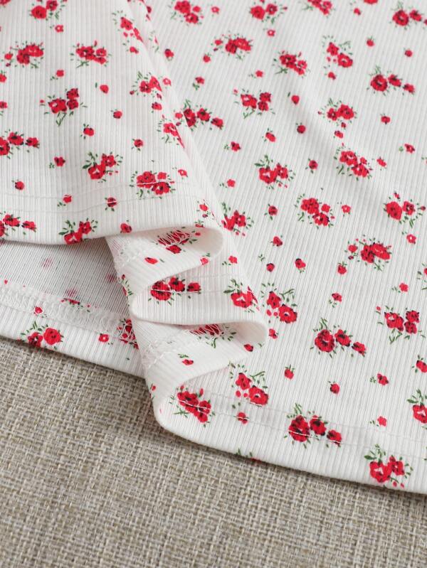 Shein Qutie Cottagecore Ditsy Floral Print Tie Front Ruched Bust Dress