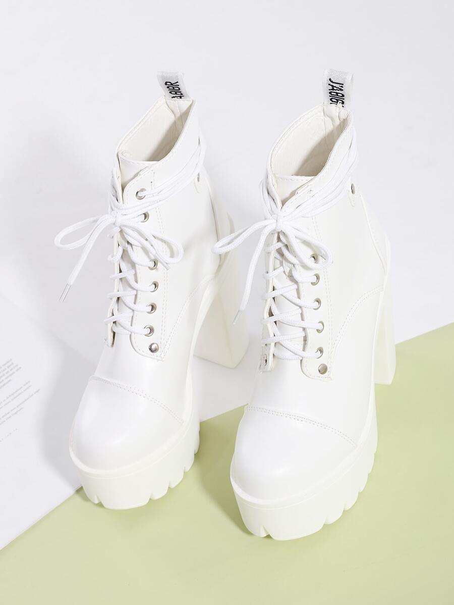 Lace-up Front Platform Chunky Heeled Boots | SHEIN USA