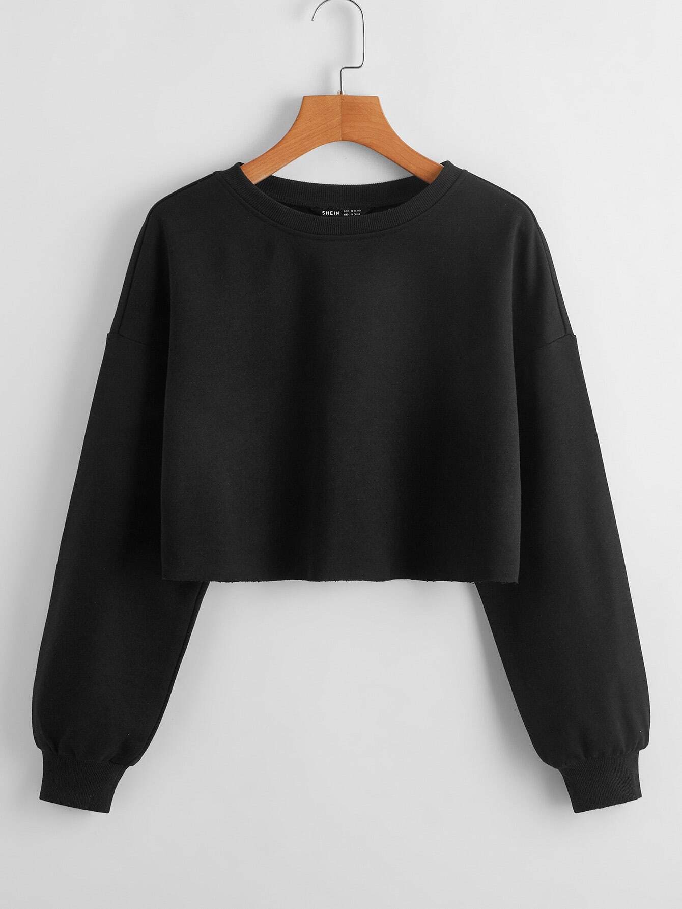 Drop Shoulder Solid Crop Pullover