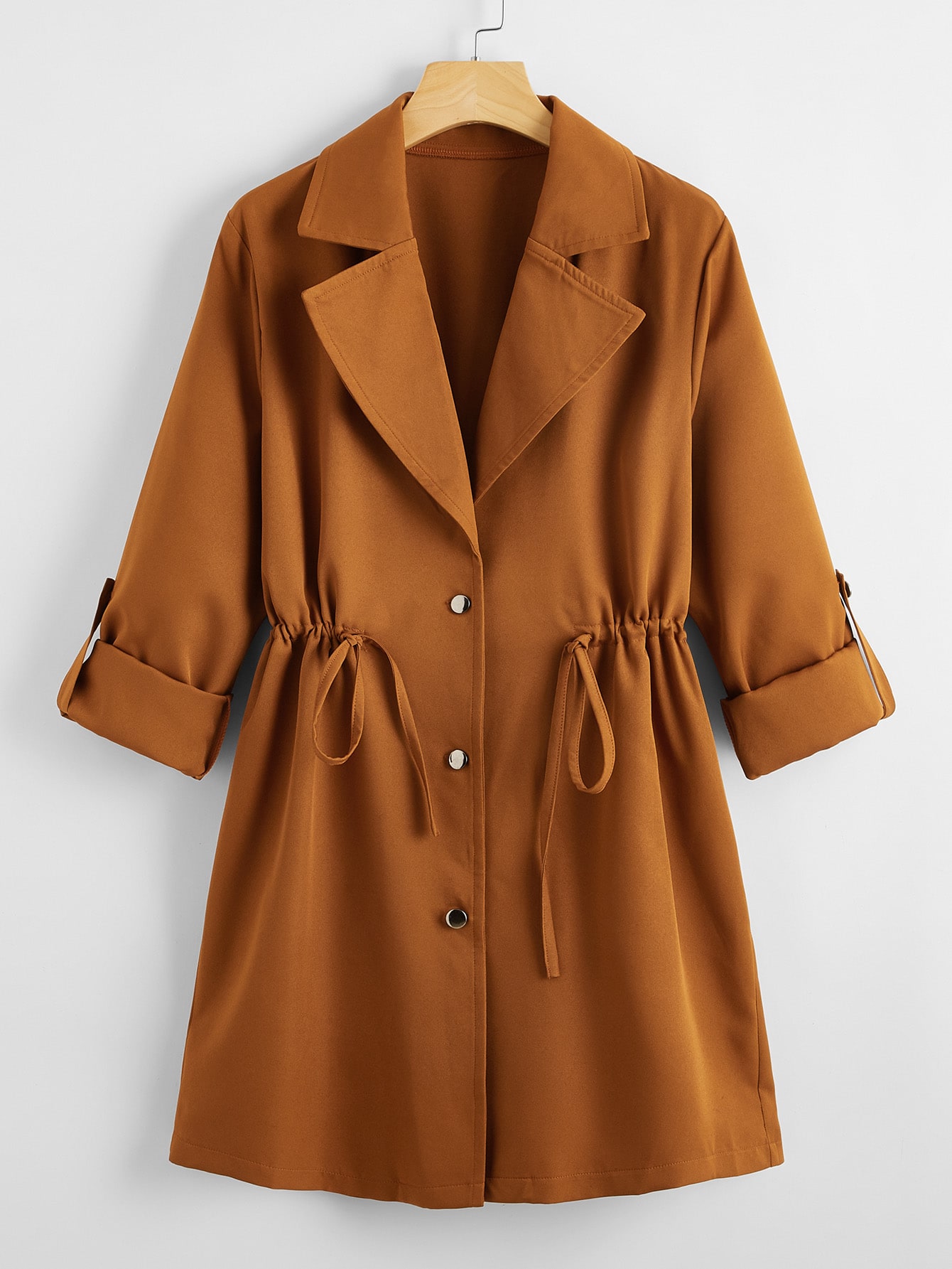Drawstring Waist Button Up Coat