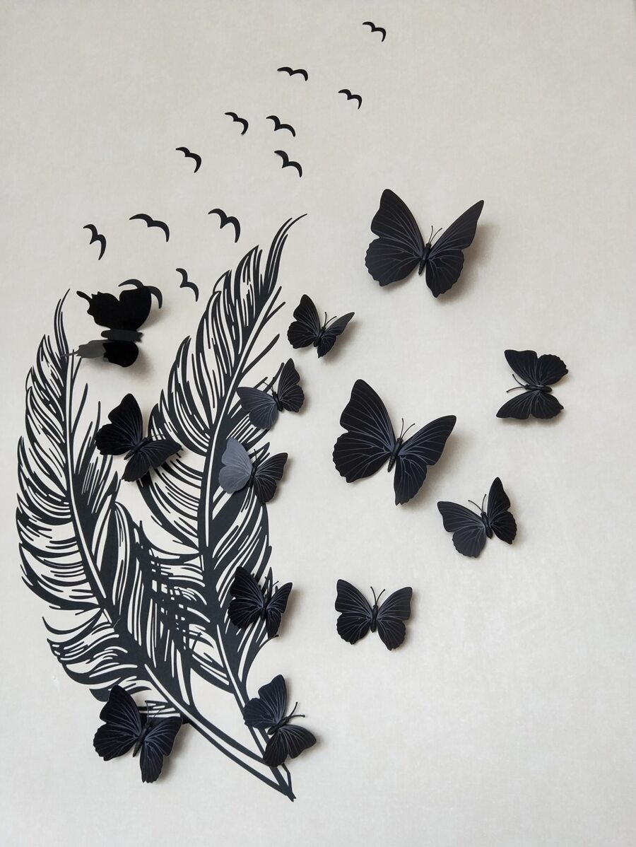 12 pièces/set Autocollant mural de papillon 3D, autocollant de papillon ...