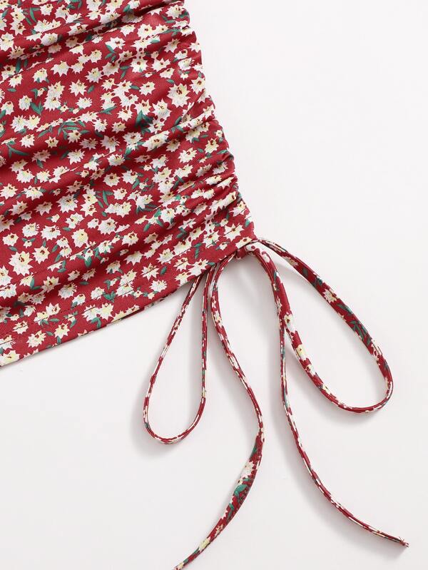 SHEIN WYWH Cut Out Drawstring Knot Front Ditsy Floral Slip Dress ...