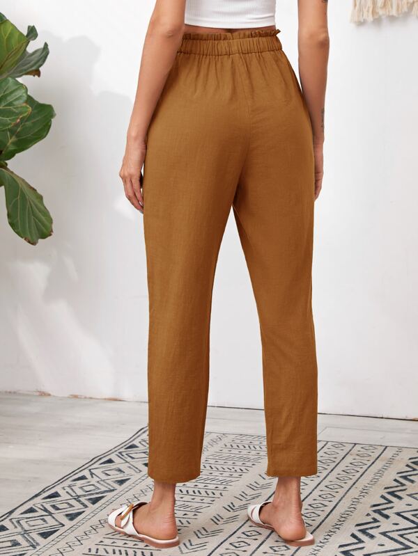 SHEIN Paperbag Waist Knot Detail Seam Front Pants | SHEIN USA