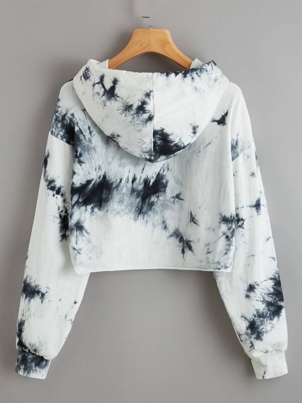 SHEIN EZwear New York Graphic Tie-Dye Cropped Hoodie | SHEIN UK