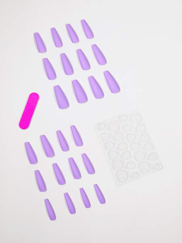 24pcs Solid False Nail & 1pc Nail File & 1sheet Tape | SHEIN USA