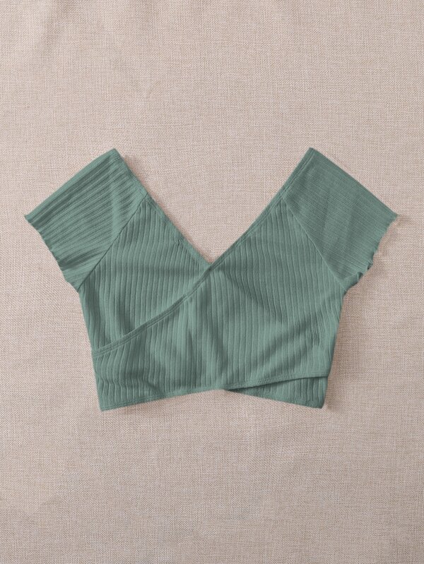 SHEIN EZwear Ribbed Crisscross Surplice Crop Top | SHEIN USA