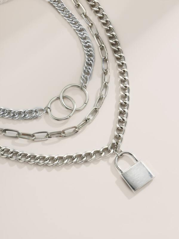 Lock Charm Chunky Chain Necklace Set - 3pcs | SHEIN USA
