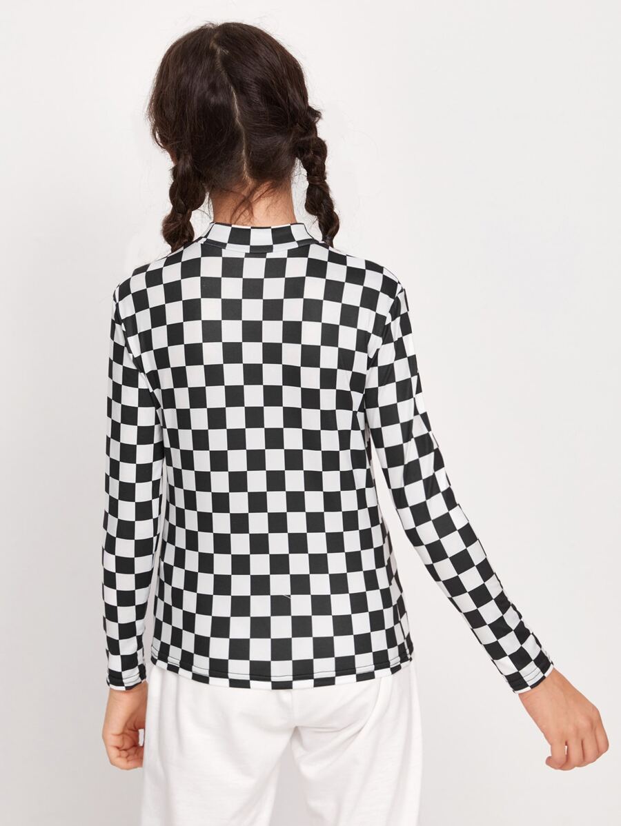 SHEIN Tween Girl Mock Neck Checker Top | SHEIN USA