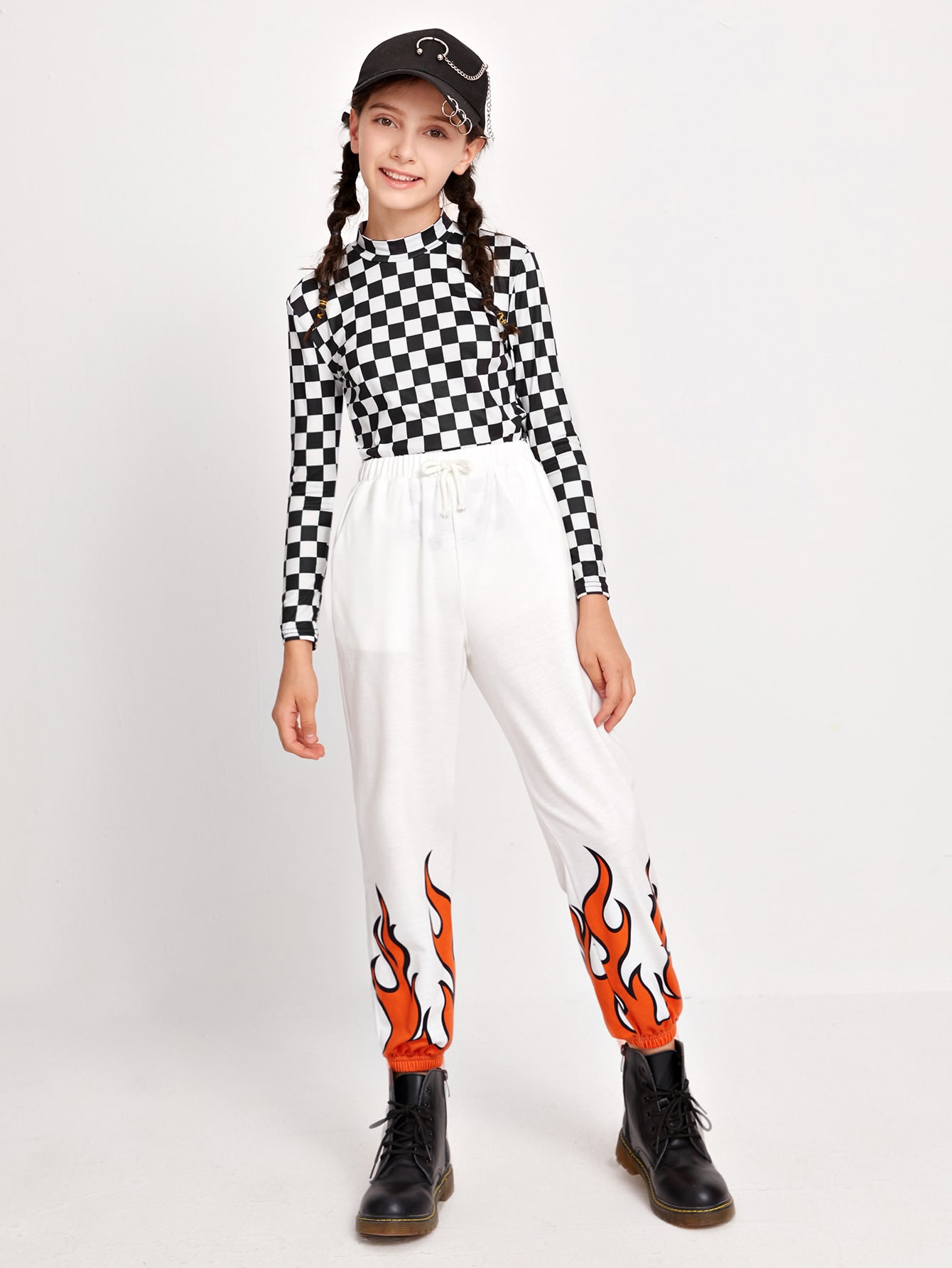 SHEIN Tween Girl Mock Neck Checker Top | SHEIN USA