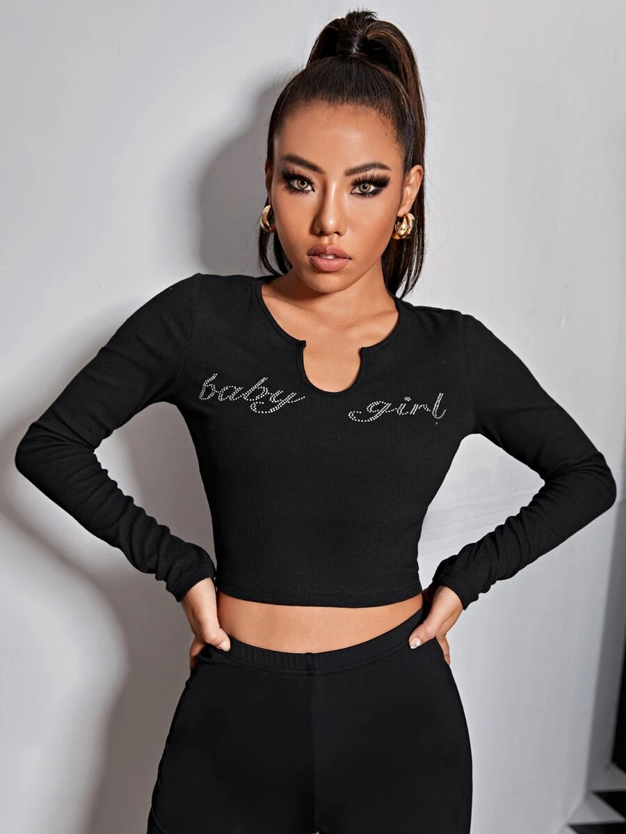 SHEIN EZwear Rhinestone Baby Girl Graphic Crop Top | SHEIN USA
