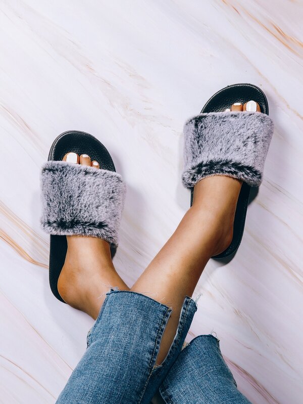 Open Toe Fluffy Slippers | SHEIN USA