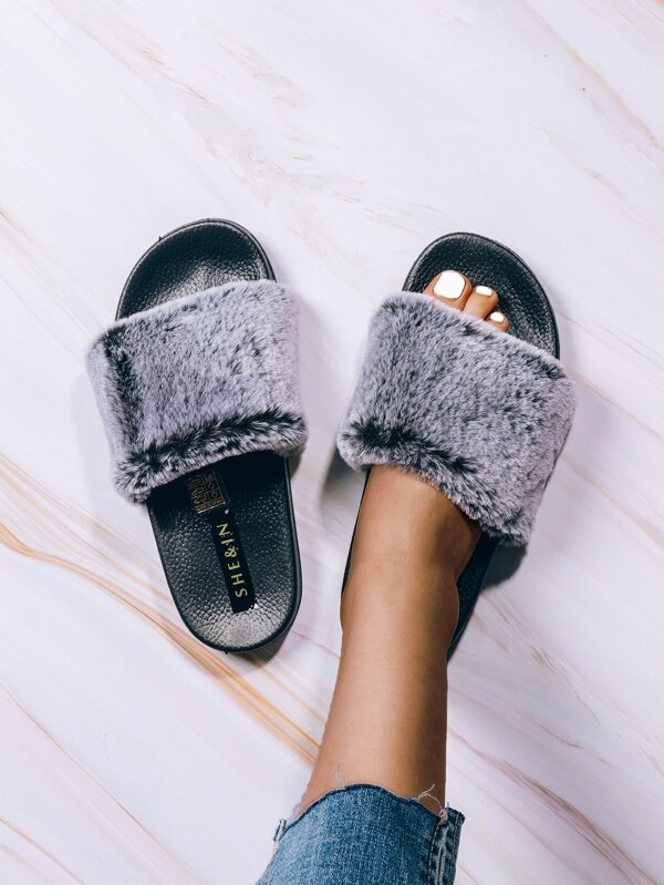 Open Toe Fluffy Slippers | SHEIN USA