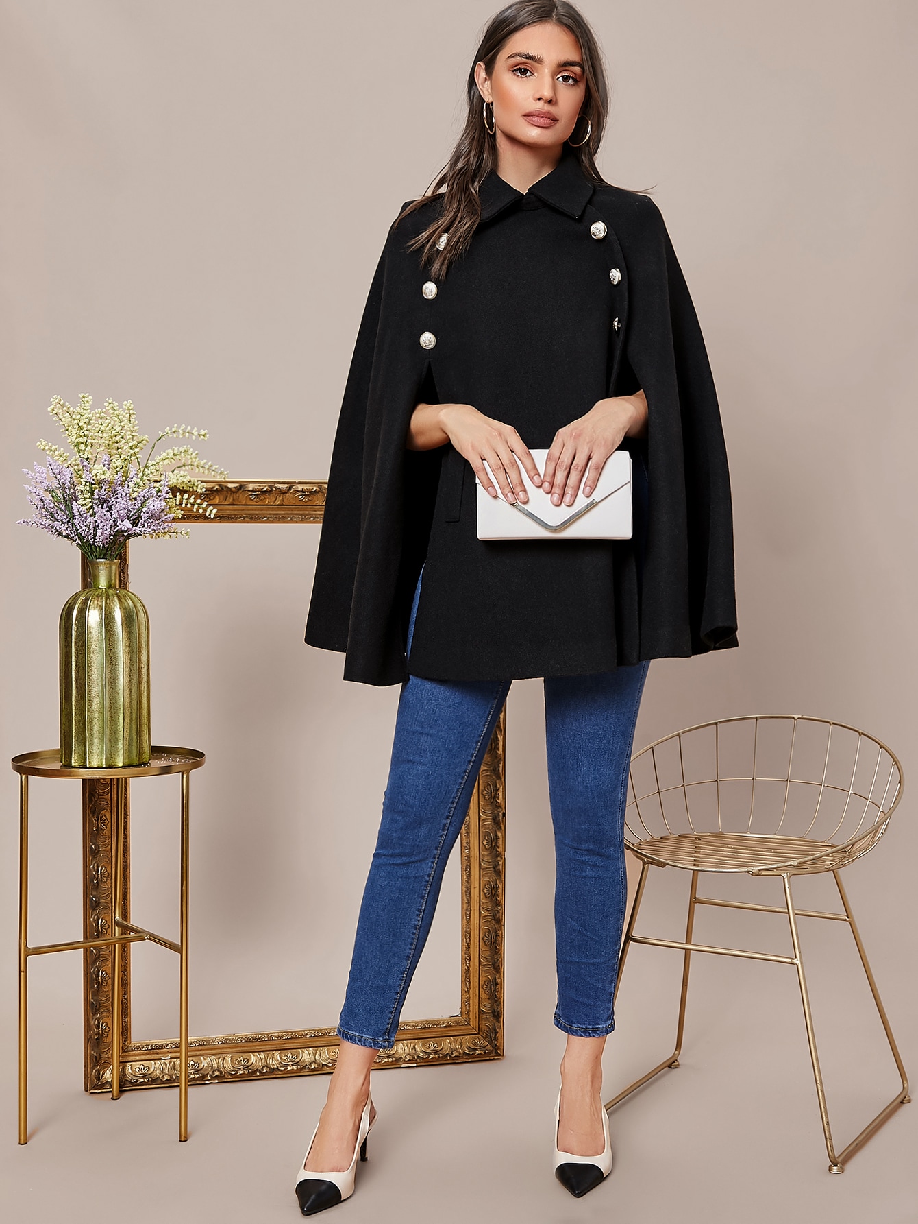 SHEIN Button Front Cape Coat | SHEIN USA
