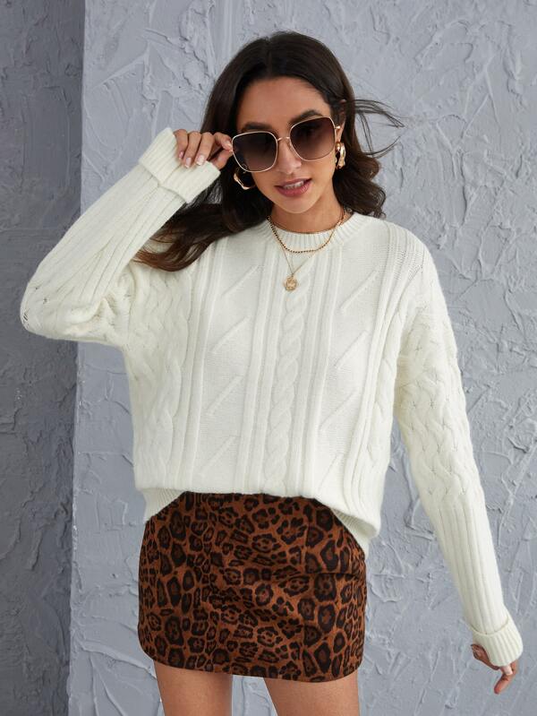 SHEIN Drop Shoulder Cable Knit Sweater | SHEIN USA