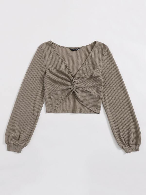 SHEIN EZwear Ribbed Twist-Front Crop Top | SHEIN USA