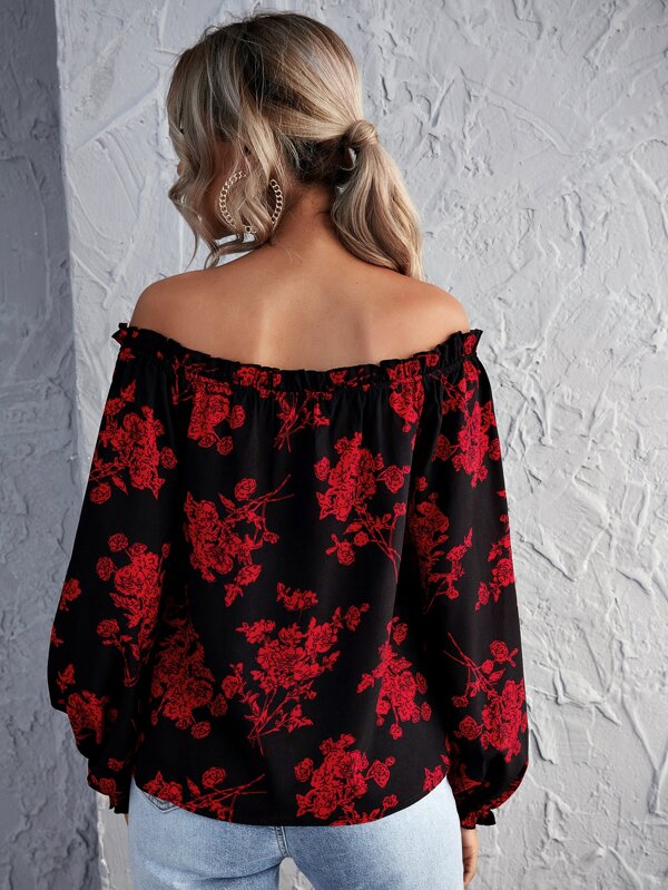 SHEIN Floral Print Off-the-Shoulder Ruffled Top | SHEIN USA
