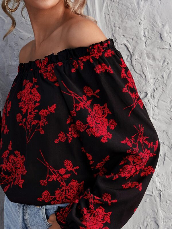 SHEIN Floral Print Off-the-Shoulder Ruffled Top | SHEIN USA