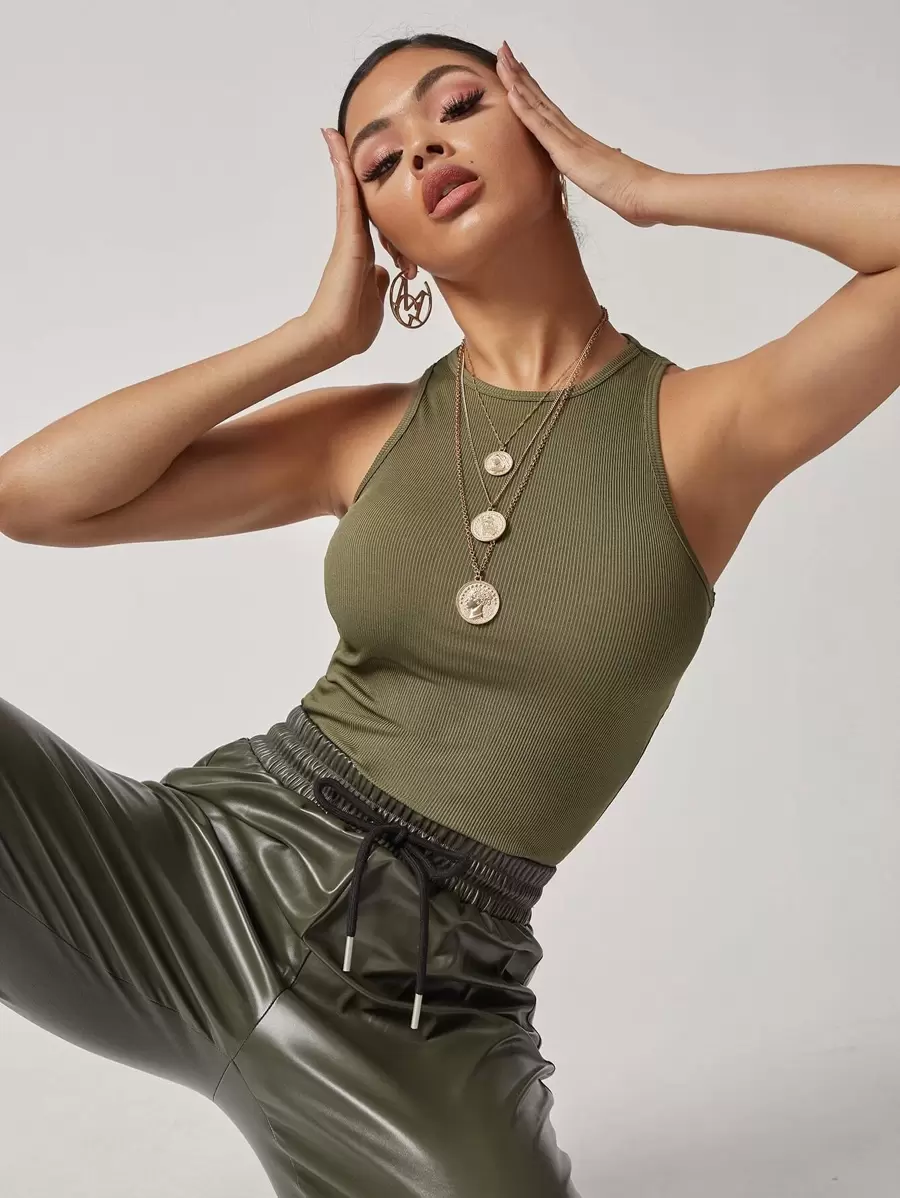 SHEIN BAE Solid Fitted Crop Tank Top | SHEIN USA