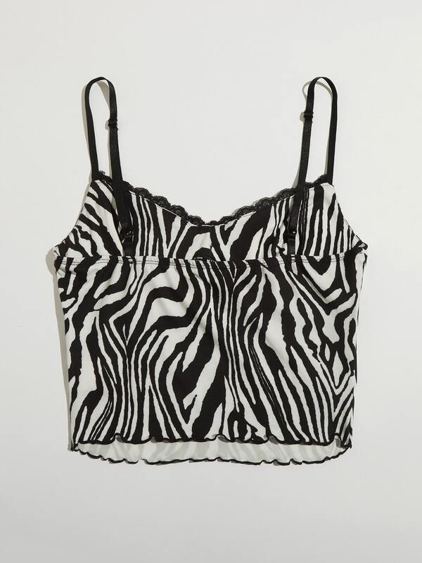 SHEIN Zebra Striped Lace Cami Top | SHEIN USA