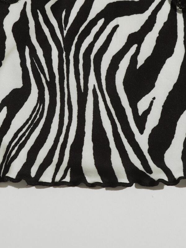 SHEIN Zebra Striped Lace Cami Top | SHEIN USA