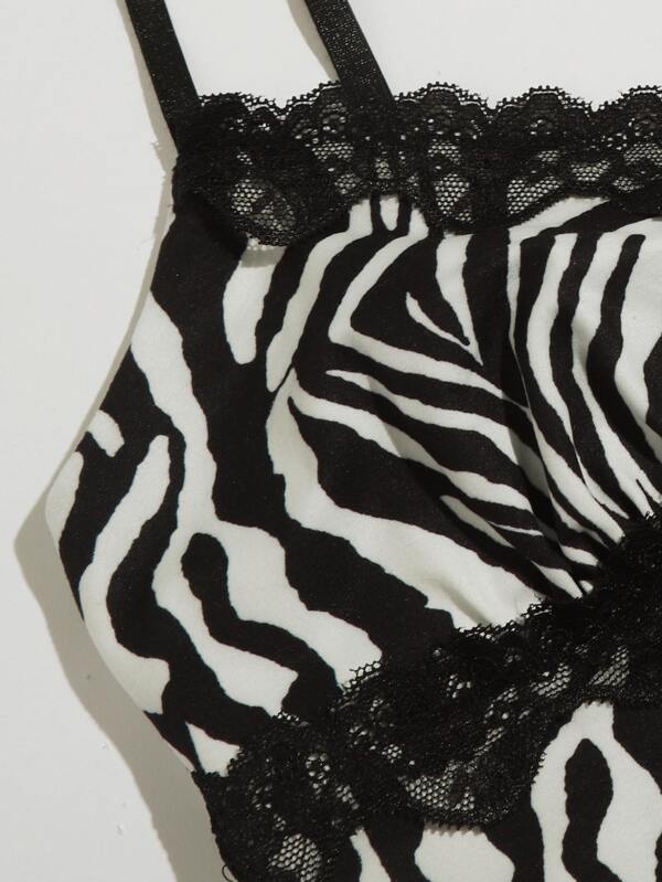 SHEIN Zebra Striped Lace Cami Top | SHEIN USA