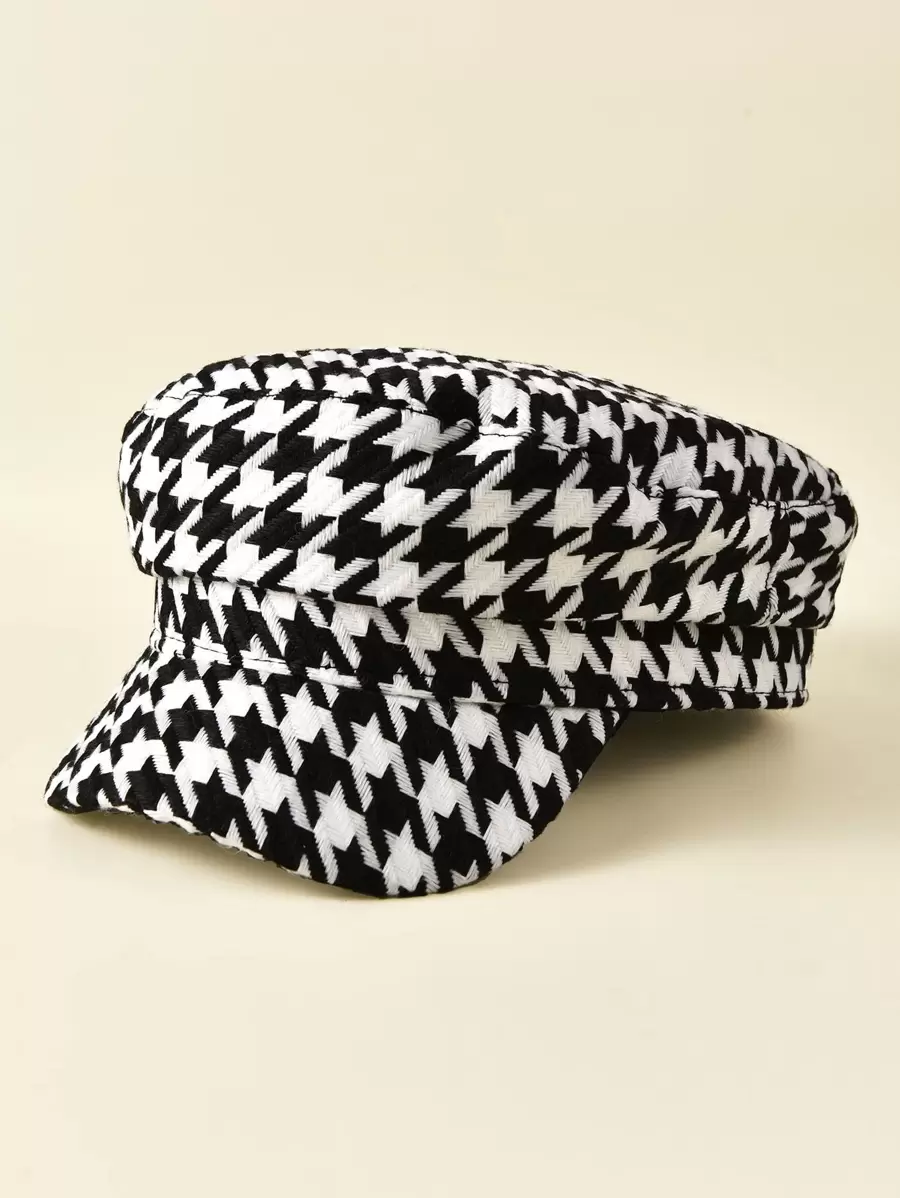 Houndstooth Pattern Baker Boy Cap | SHEIN USA