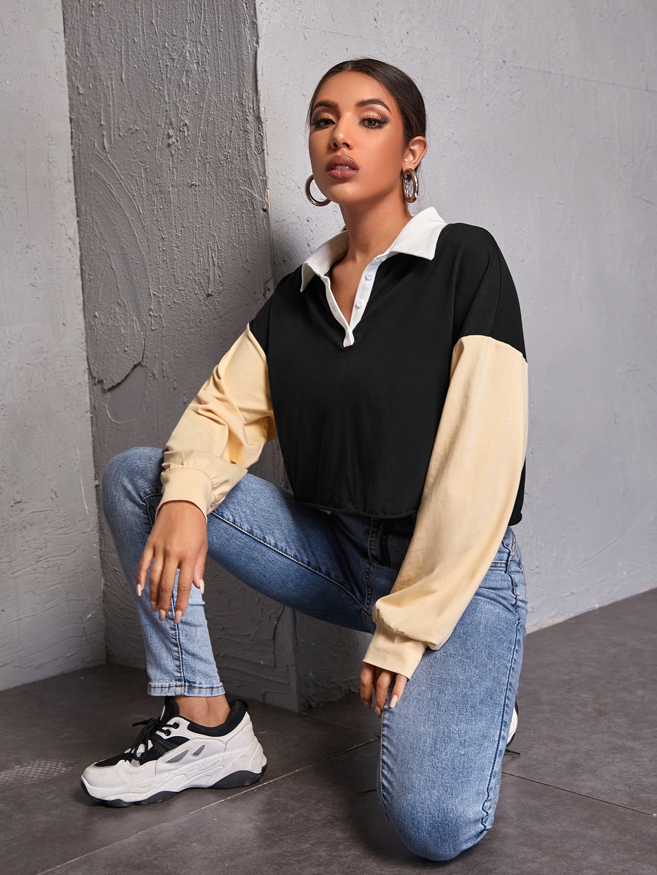 SHEIN Drop Shoulder Colorblock Polo Shirt | SHEIN USA