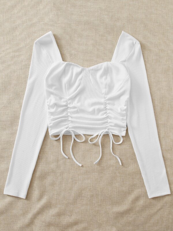 Shein Privé Drawstring Ruched Front Bustier Crop Top Shein Usa