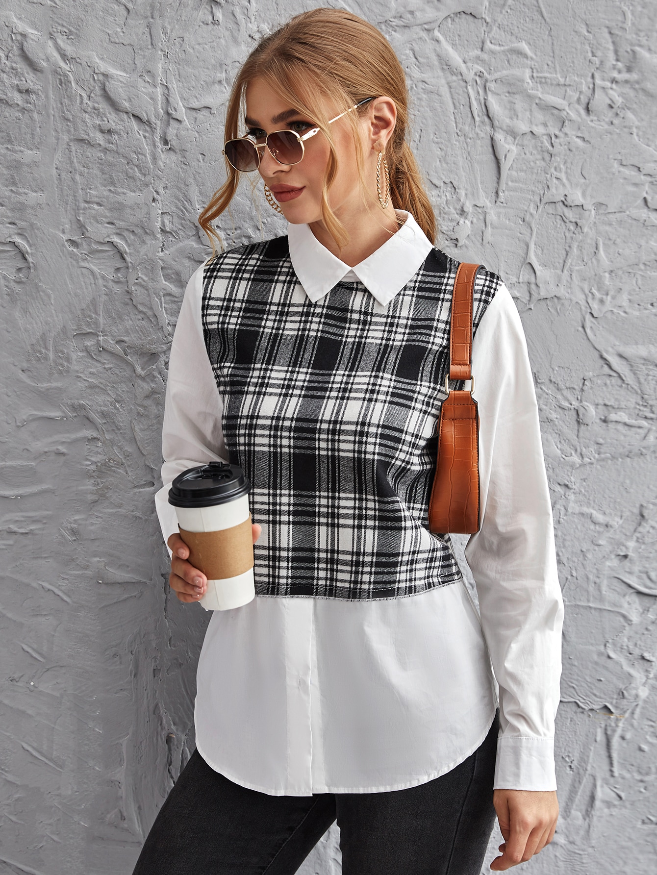 Two Tone Plaid Top