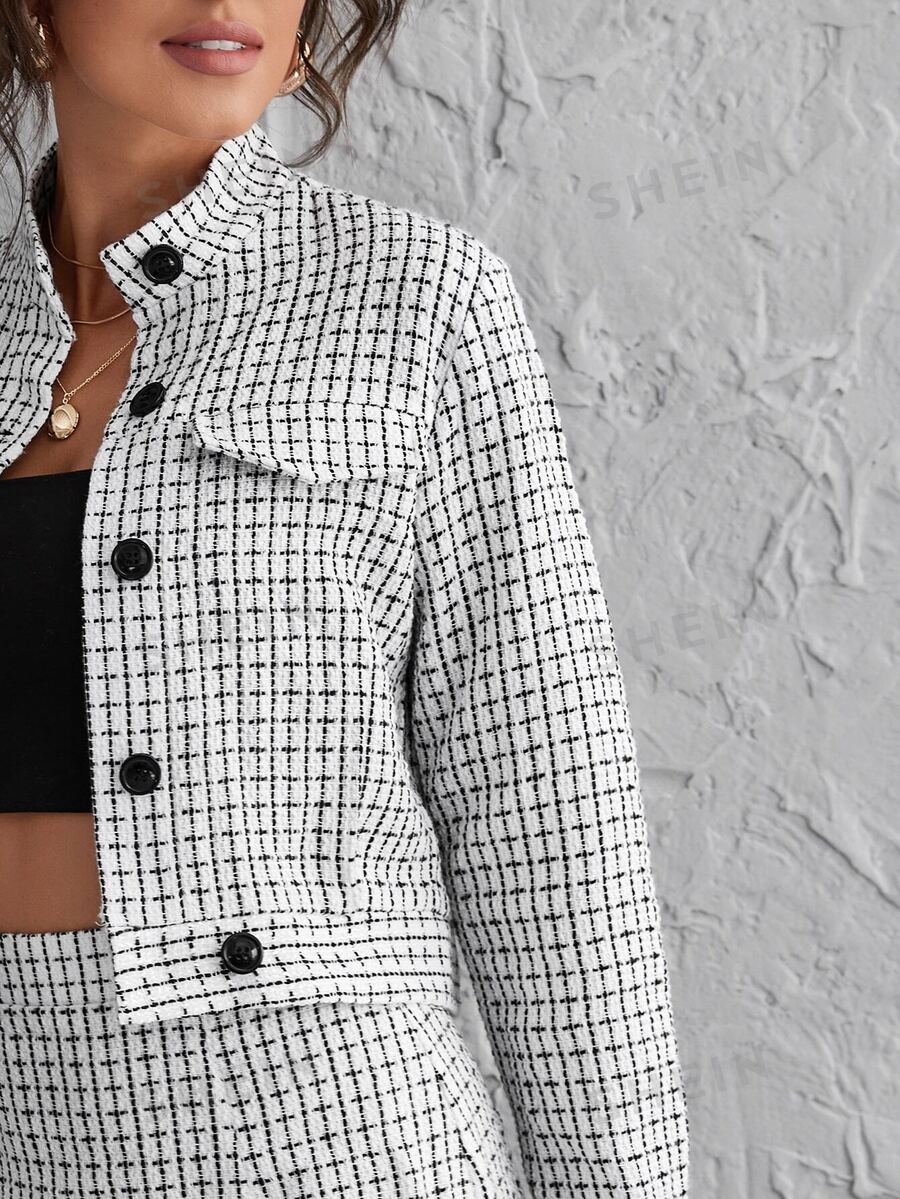 SHEIN Privé Tweed Jacke mit Plaid Muster & Rock Set | aktuelle Trends ...