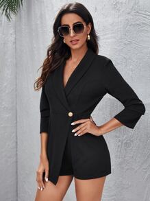 Firerie Shawl Neck Wrap Front Romper | SHEIN USA