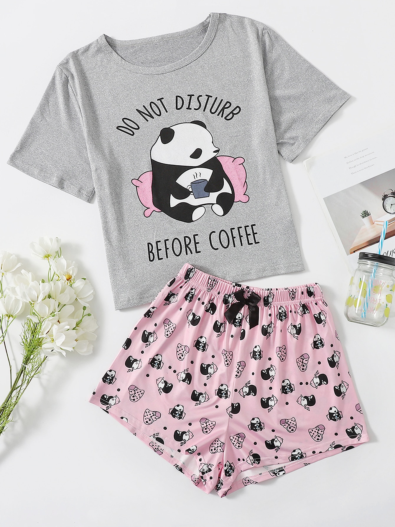 Letter & Cartoon Graphic PJ Set