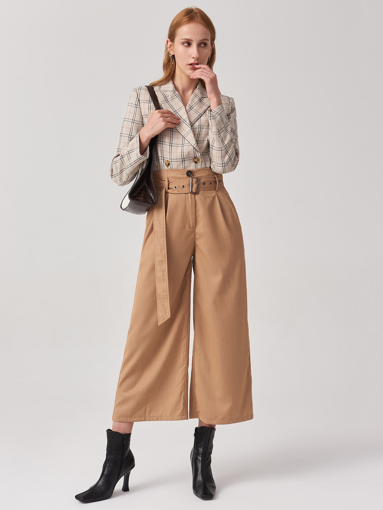 Shein High Waist Buckle Belted Palazzo Pants Shein Eur