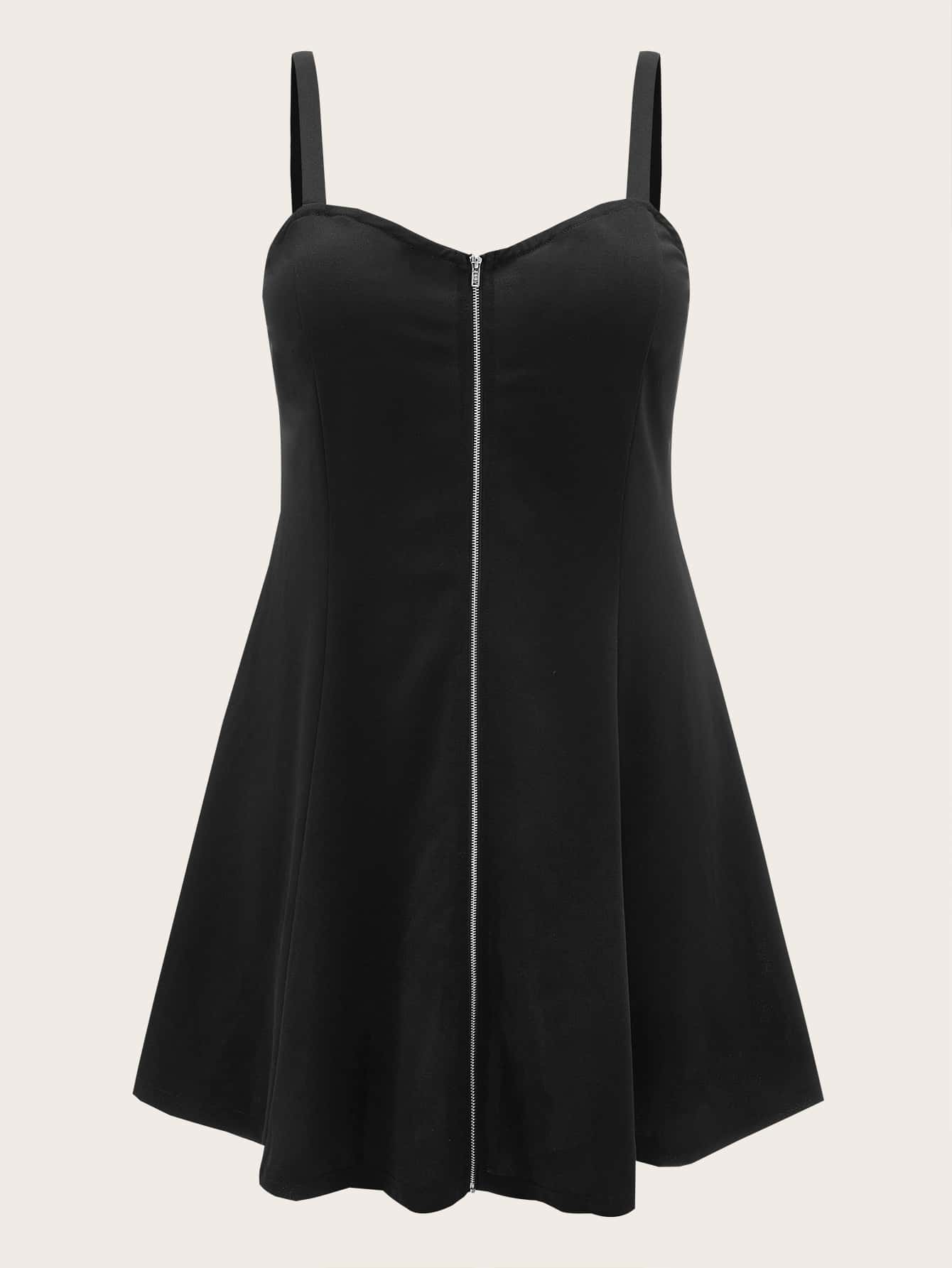 SHEIN MOD Plus Exposed Zipper Front Solid Cami Dress,Graduation Dress ...