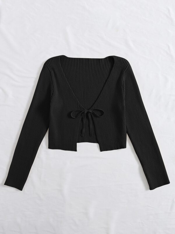 SHEIN Qutie Tie Front Rib-knit Cardigan | SHEIN USA SHEIN Qutie Tie Front Rib-knit Cardigan | SHEIN USA