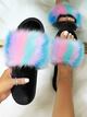 Colorblock Fluffy Slides | SHEIN USA