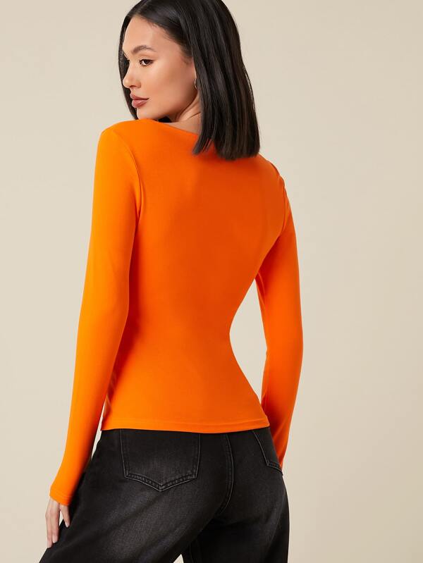 SHEIN BASICS Cotton Neon Orange Square Neck Form Fitted Tee | SHEIN USA