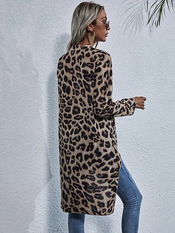 SHEIN LUNE Notched Leopard High Low Blouse | SHEIN UK