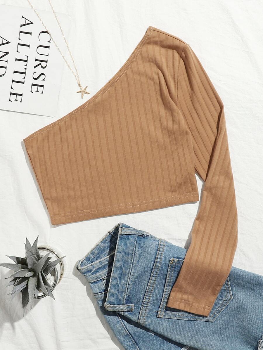 SHEIN EZwear One Shoulder Ribbed Crop Top | SHEIN USA