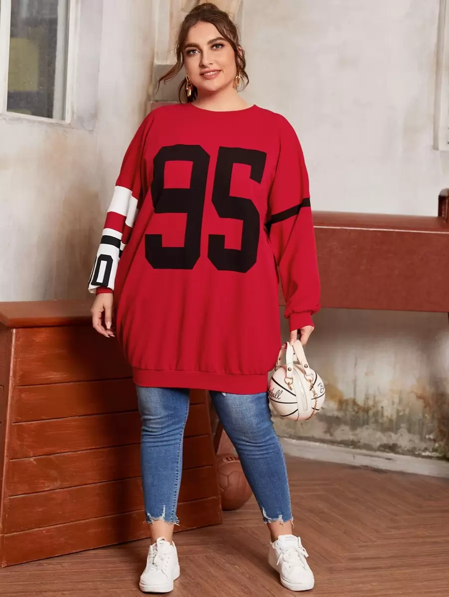 SHEIN Unity Plus Number Print Colorblock Pullover | SHEIN USA