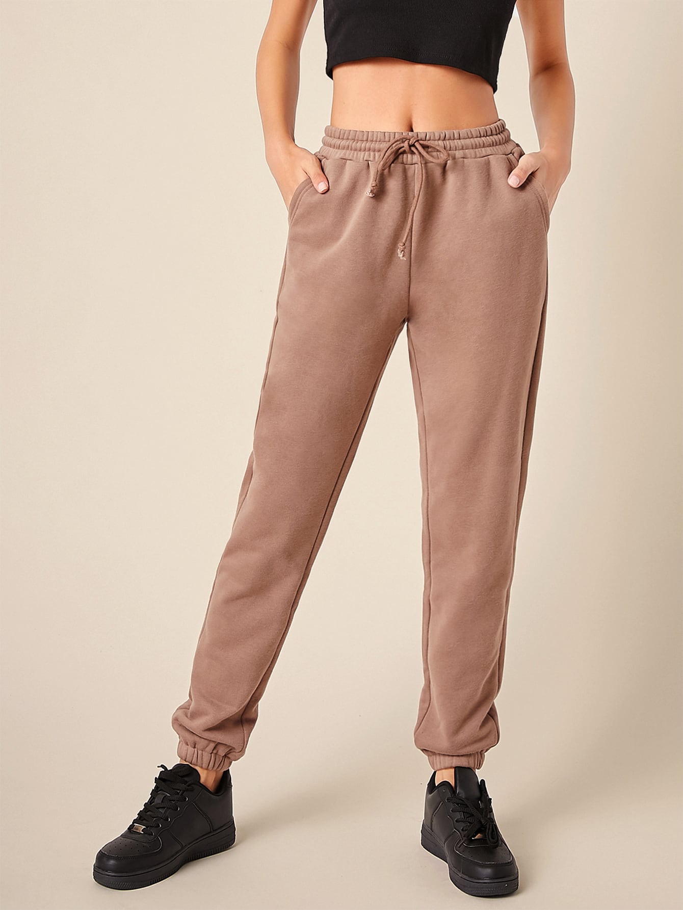 Drawstring Waist Solid Sweatpants