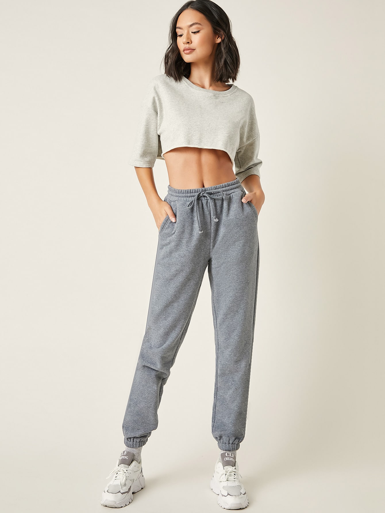 SHEIN BASICS Cotton Drawstring Waist Solid Sweatpants | SHEIN USA