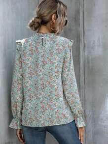 Ditsy Floral Flounce Sleeve Shirred Yoke Blouse | SHEIN USA