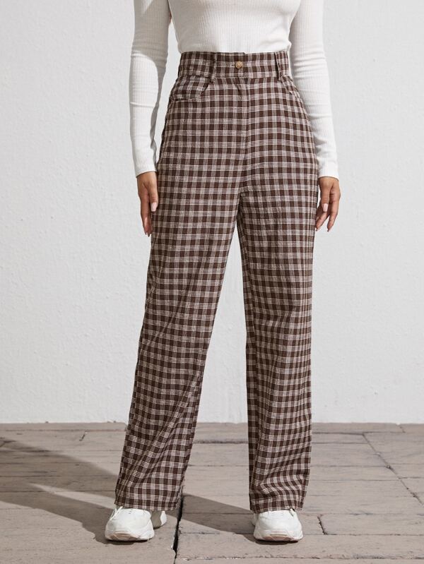 High Waist Plaid Wide Leg Pants | SHEIN