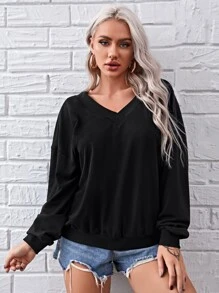 SHEIN LUNE Double V-Neck Drop Shoulder Sequin Wing Back Pullover ...