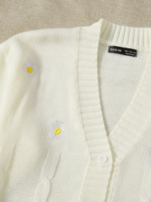 SHEIN Qutie Button Front Daisy Floral Embroidered Cardigan With Cami ...