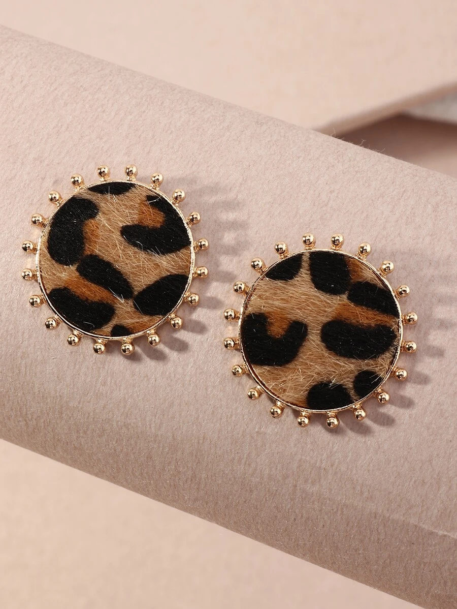 1pair Fashionable Vintage Geometric Leopard Print Stud Earrings | SHEIN USA